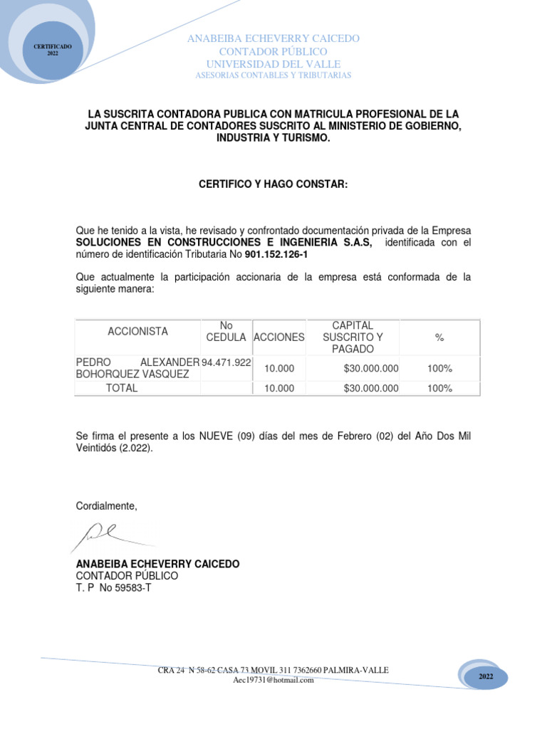 certificado participacion accionaria | PDF
