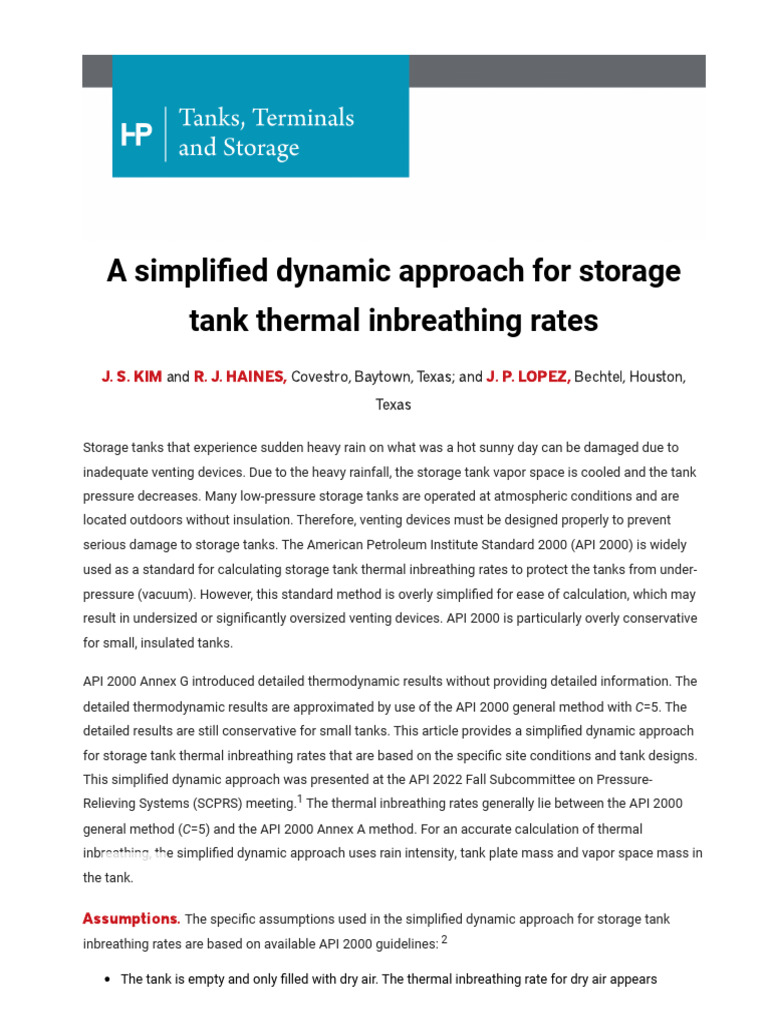 Storage Tank Thermal Inbreathing Guide | PDF | Heat Transfer | Thermal ...