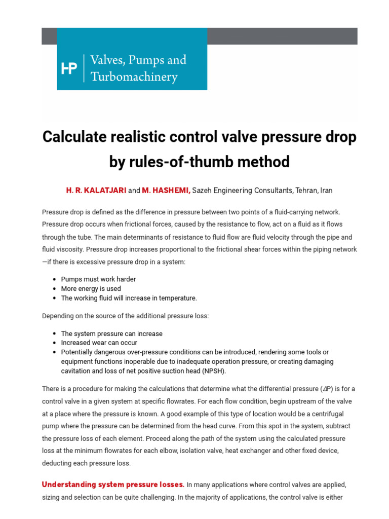 Control Valve Pressure Drop Calculation Guide | PDF | Pump | Chemistry
