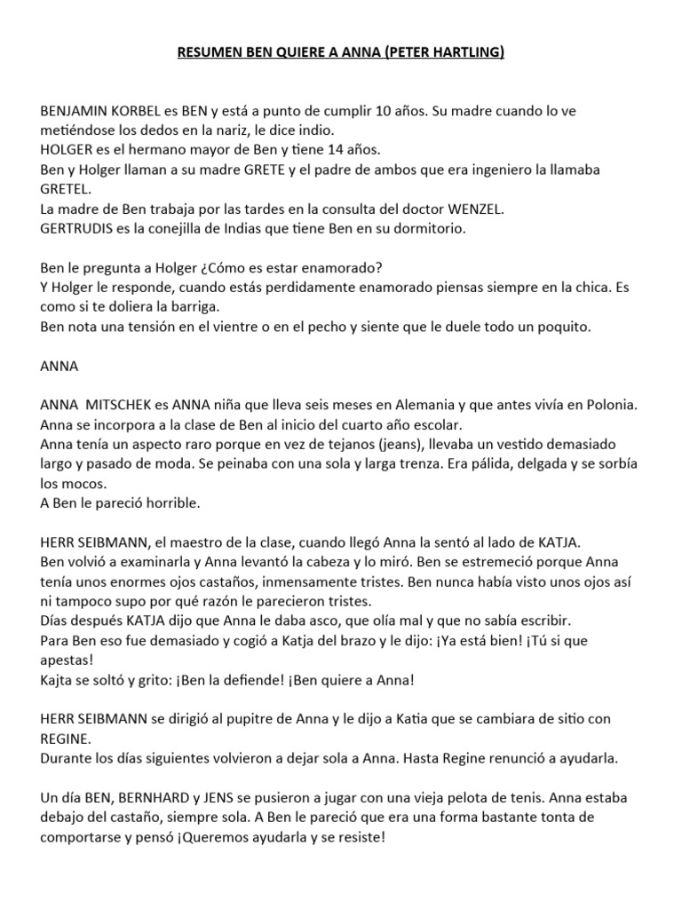 Resumen Ben Quiere A Anna | PDF
