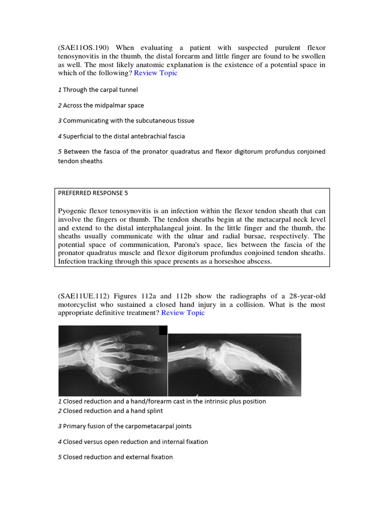 Paid Orthobullet MCQs - Hand | PDF | Thumb | Carpal Tunnel Syndrome