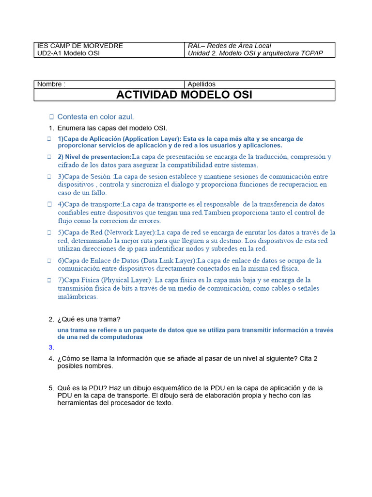 UD2-A2 Modelo OSI(1) | PDF | Modelo osi | Red de computadoras