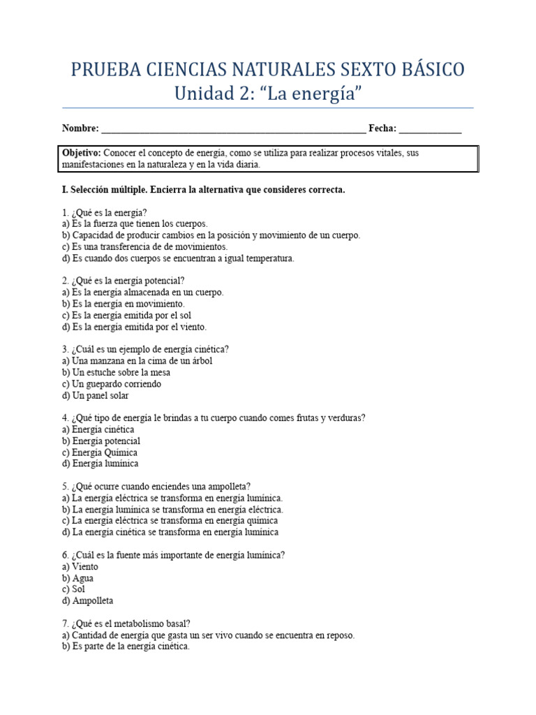 PRUEBA CN Sexto La Energia | PDF | Energía renovable | Energía eólica