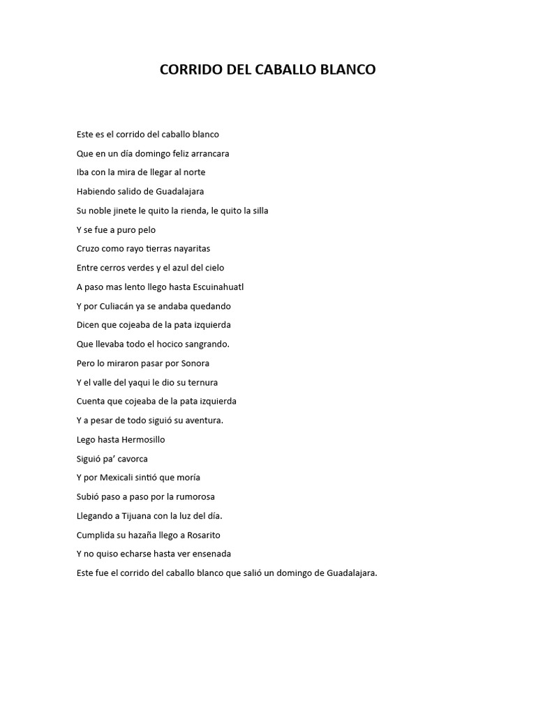 Corrido del Caballo Blanco | PDF | Viajes y turismo | Poesía