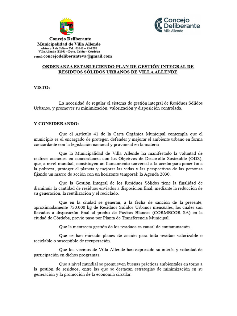 57 - 22 Plan de Gestión Integral de Residuos Sólidos Urbanos de Villa Allende | PDF | Residuos ...