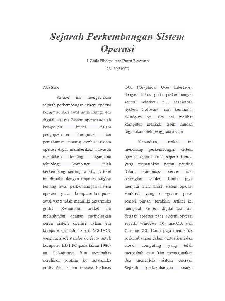 Sejarah Perkembangan Sistem Operasi | PDF