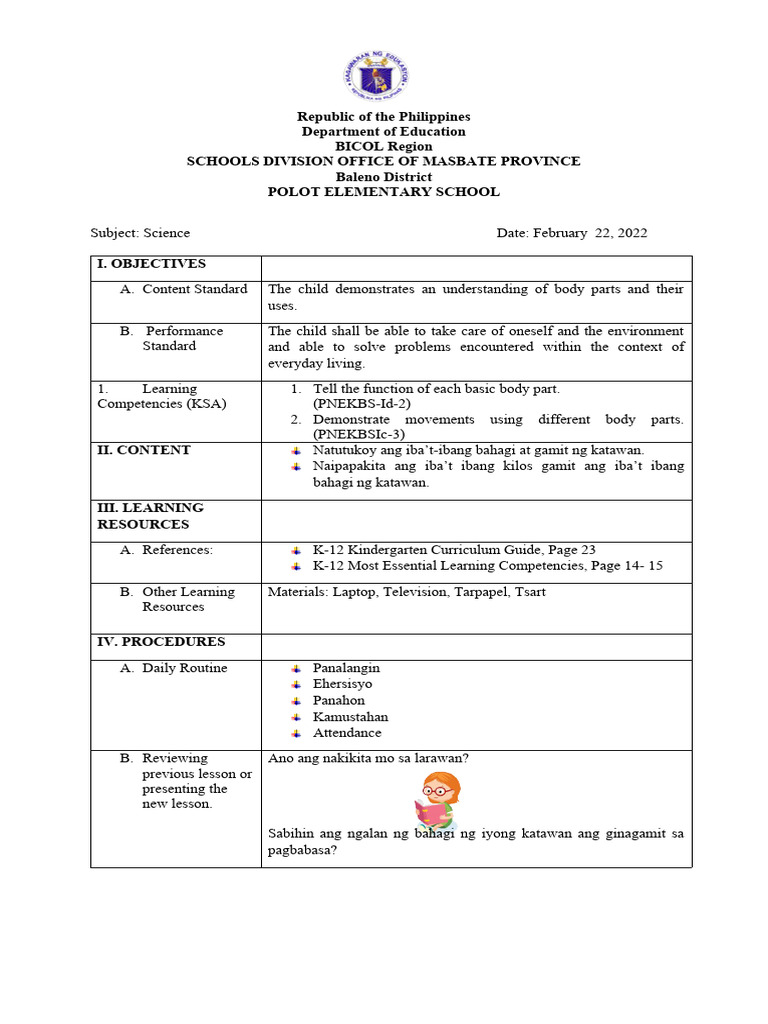Kindergarten Cot Quarter 1 Week 7 | PDF