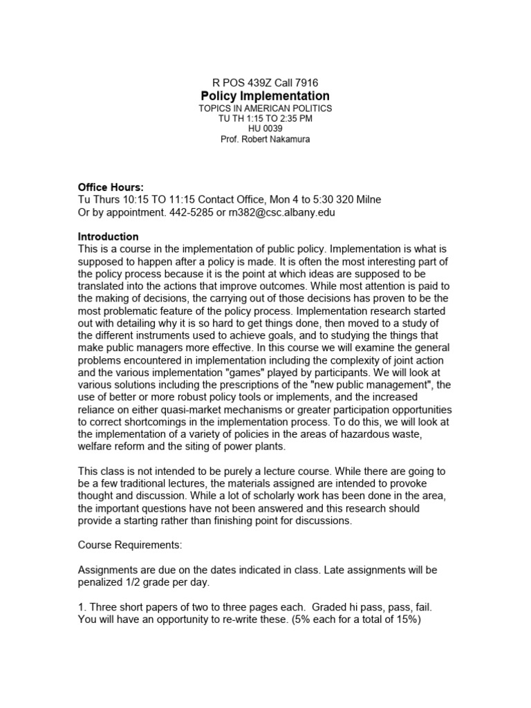 Policy Implementation | PDF | Policy | Cognition