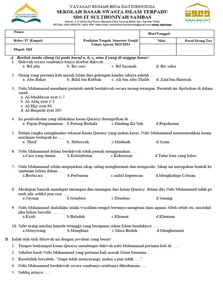 Soal Pas Ski Kelas 4 | PDF