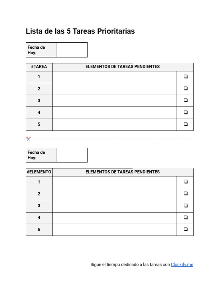 Lista de Las 5 Tareas Prioritarias | PDF Lista de Las 5 Tareas Prioritarias | PDF