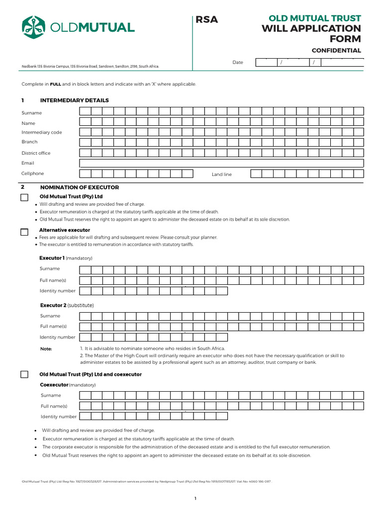 Will Application Form - Old Mutual Trust Editable - 25 - 0 - 0 | PDF | Trust Law | Cheque