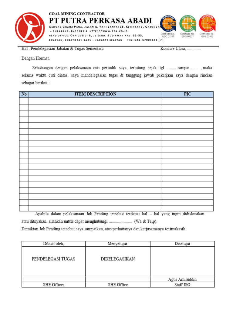 Format Job Pending Cuti | PDF