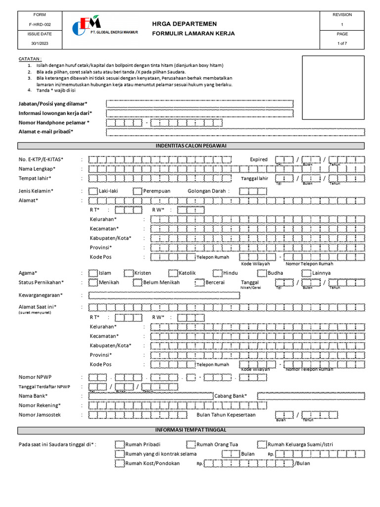 F-HRD-002 GEM Formulir Aplikasi Pelamar | PDF