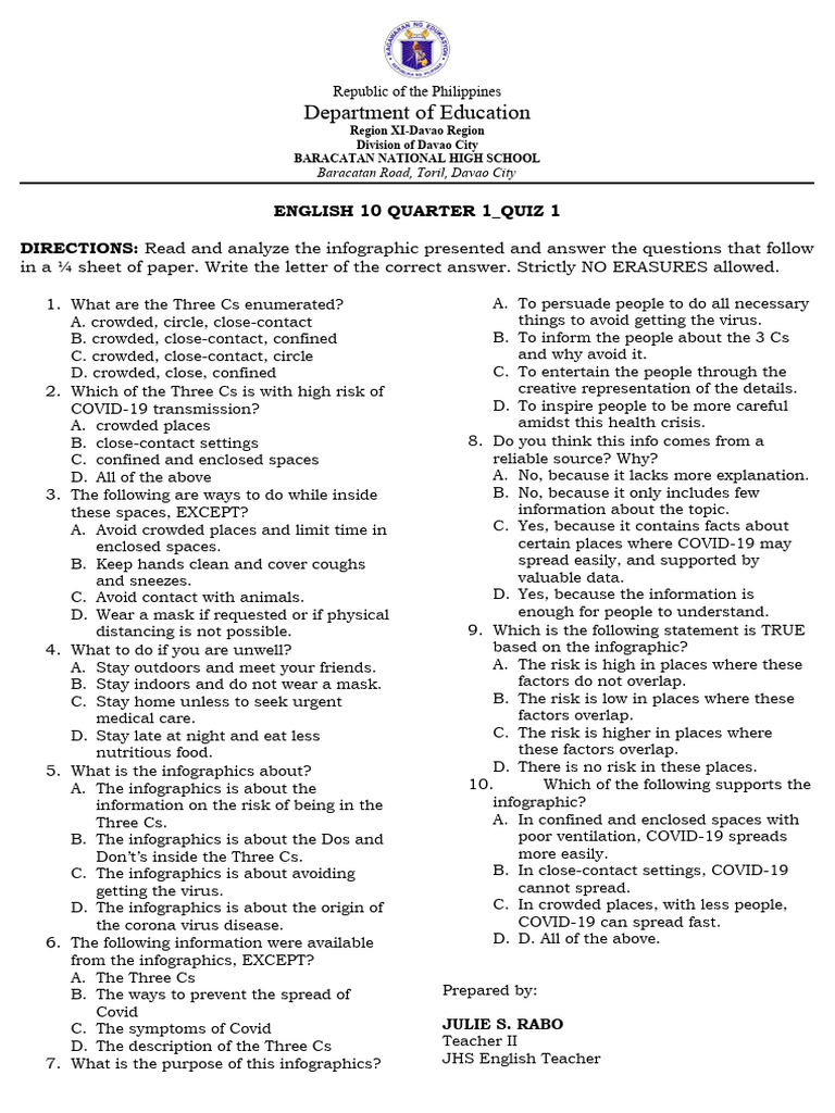 English 10 Quarter 1 - Quiz 1 | PDF | Epidemics | Pandemic