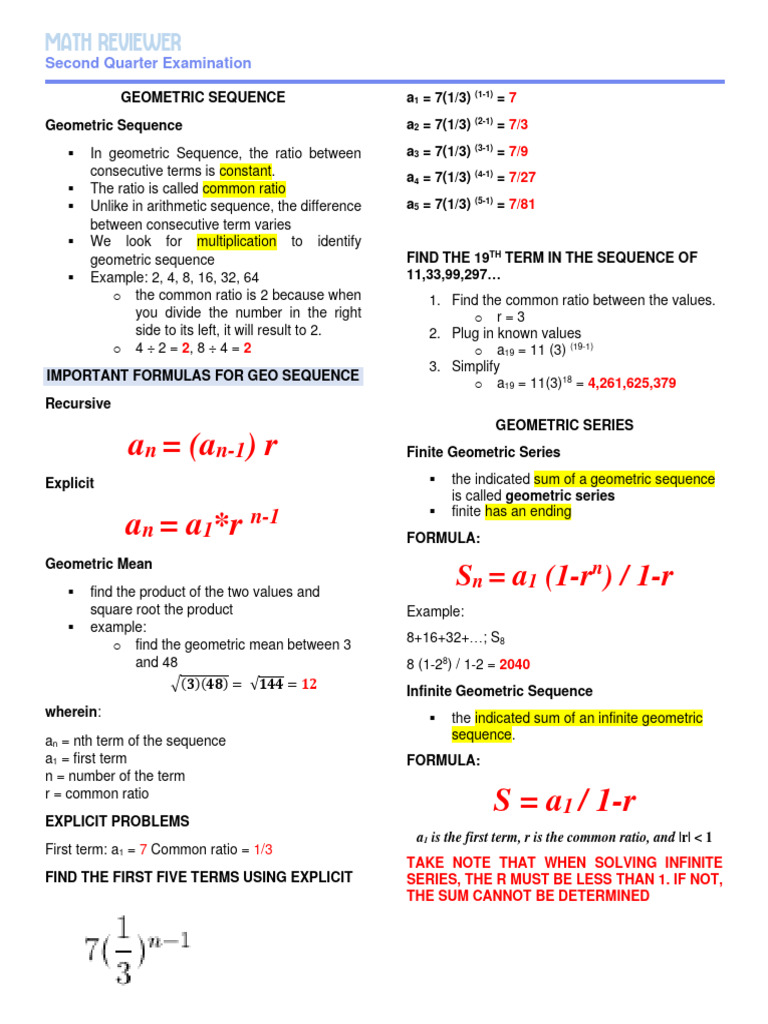 Reviewer in Math 2ND Quarter | PDF | Sequence | Mean
