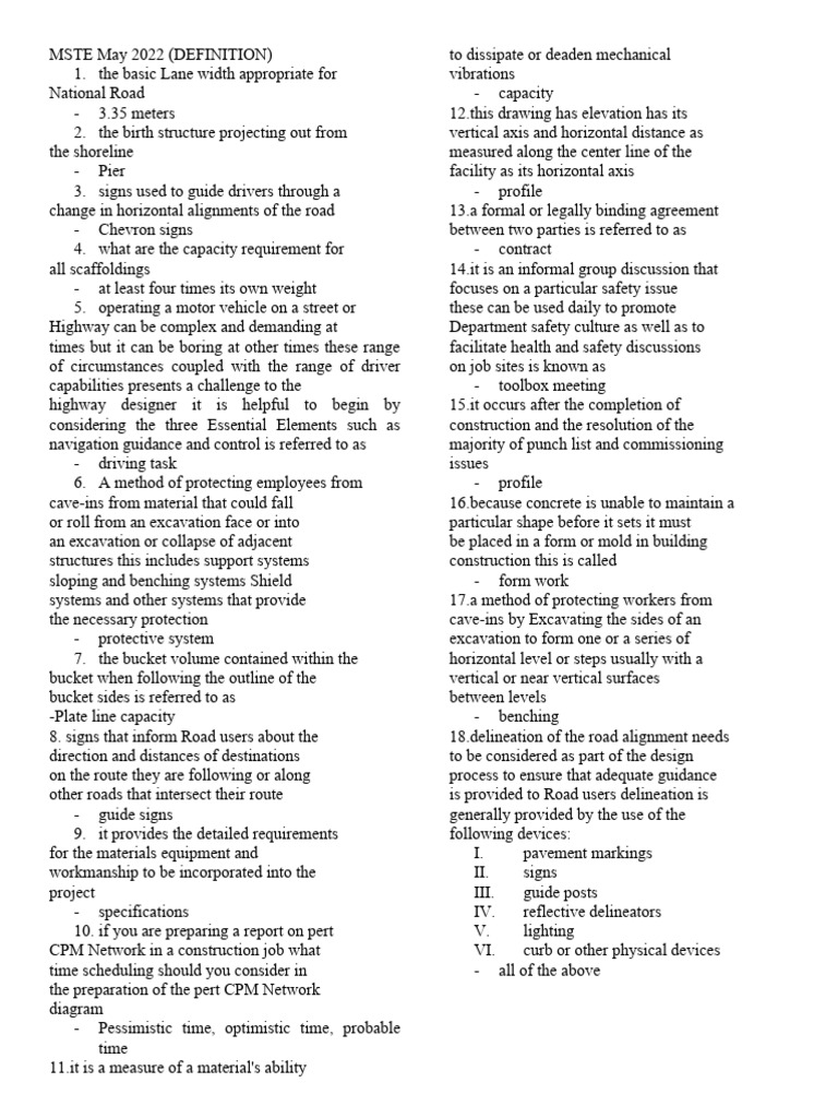 MSTE May 2022 Definition | PDF | Road | Transport