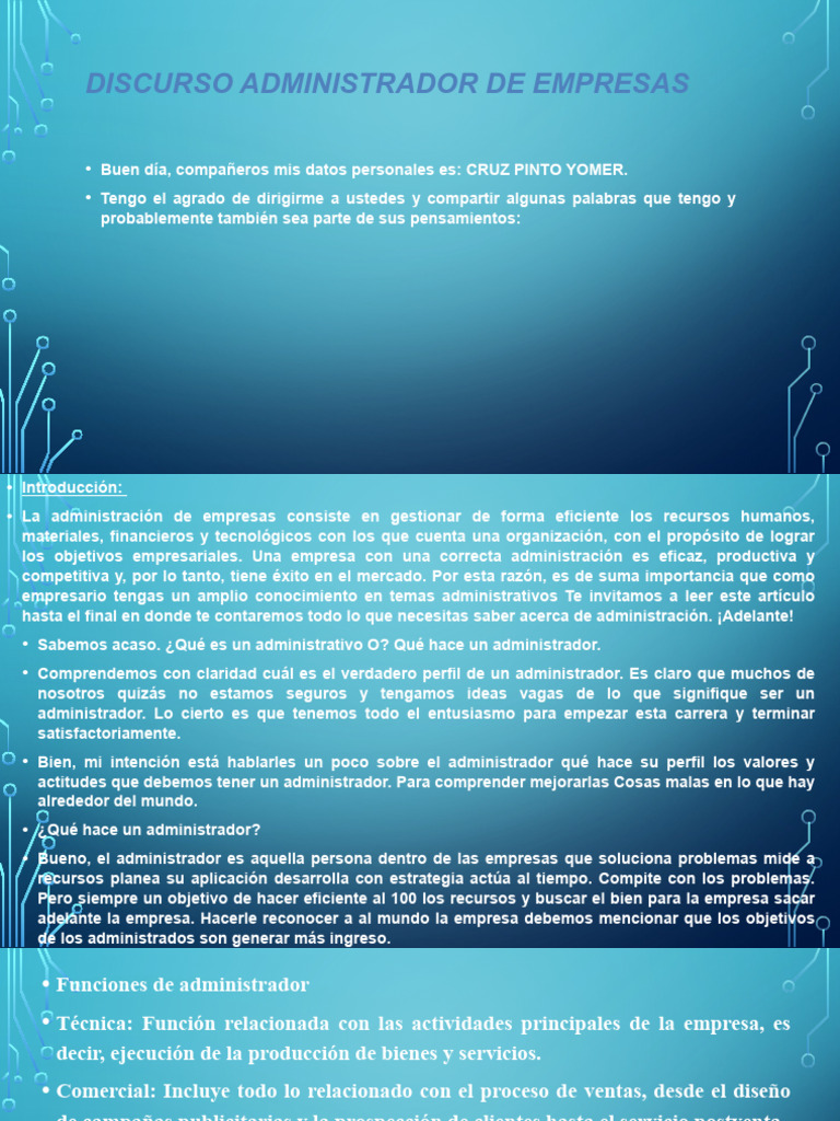 Discurso Administrador de Empresas | PDF | Business | Economias