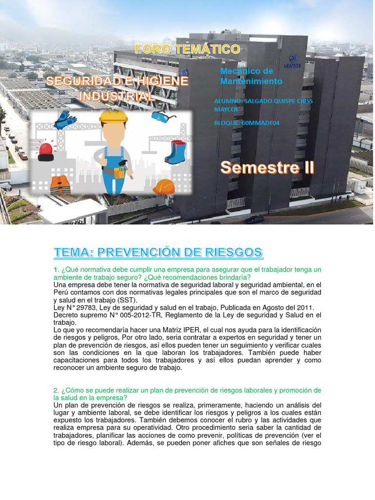 Foro Temático Seg. e Higiene. | Descargar gratis PDF | Contaminación