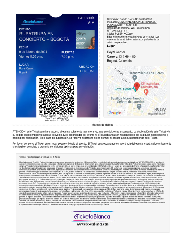 Ticket 447573 Rupatrupa en Concierto Bogotc3a1 434613 Vip General | PDF | Información