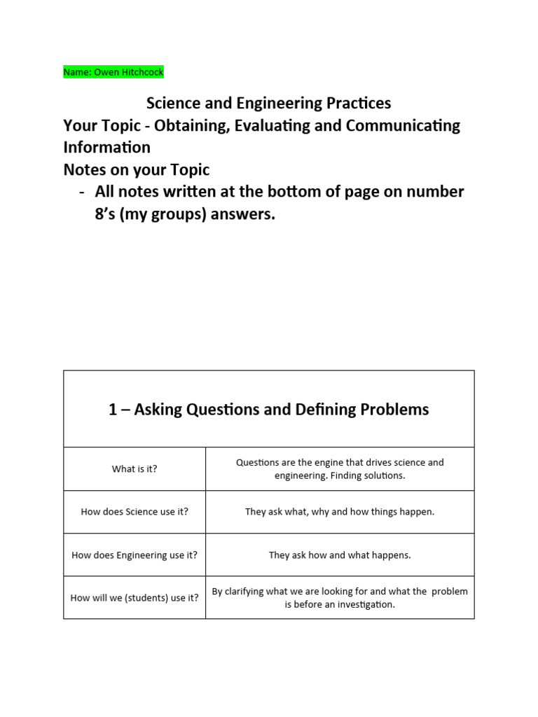 Hitchcock - Science and Engineering Practices Organizer | PDF | Science ...