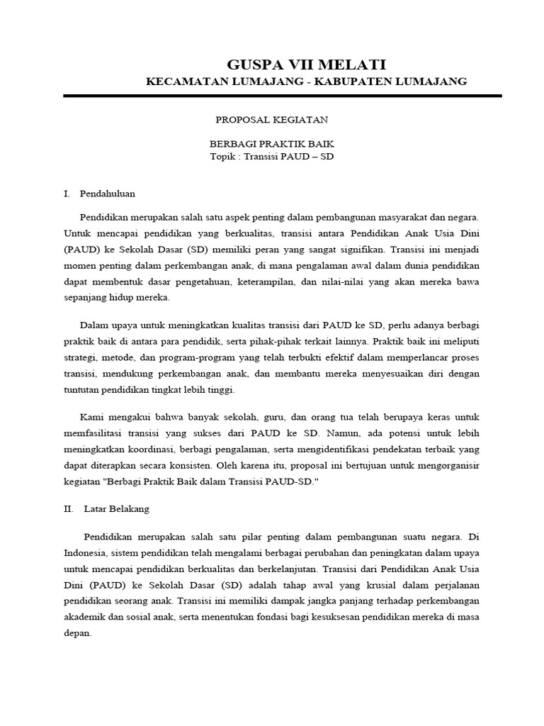Proposal Guspa Transisi Paud-Sd | PDF | Karier & Perkembangan