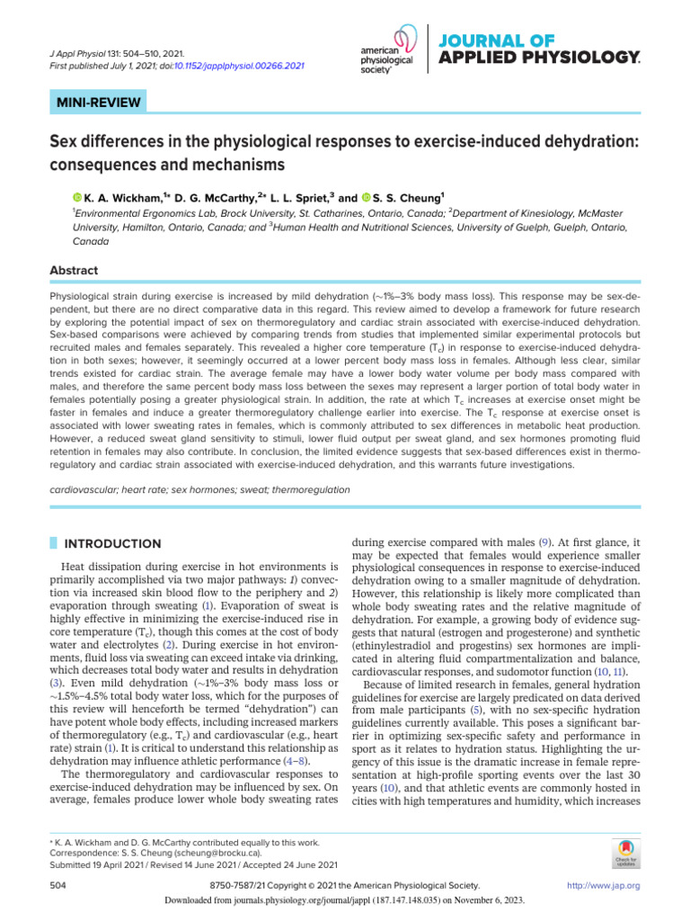 Wickham Et Al 2021 Sex Differences in the Physiological Responses to ...