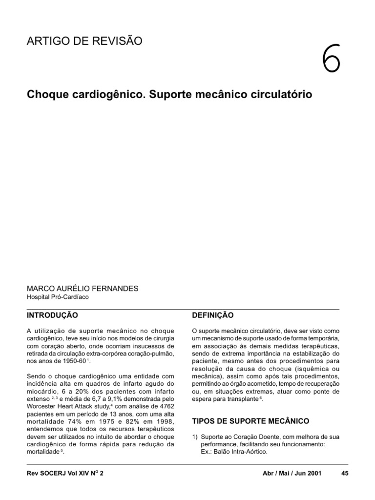 Choque Cardiogênico. Suporte Mecânico Circulatório | PDF | Sistema ...
