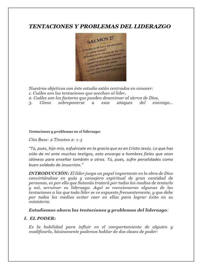 Tentaciones y Problemas Del Liderazgo | PDF | Amor | Liderazgo