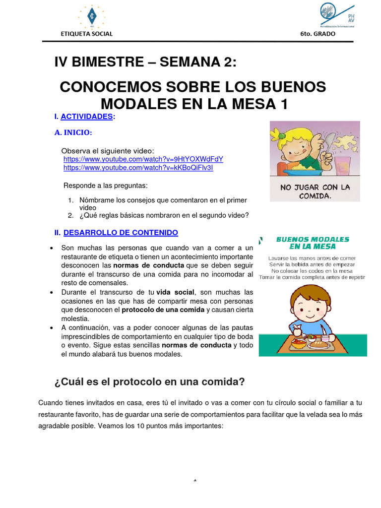 Modales En La Mesa Para Niños Imprimibles