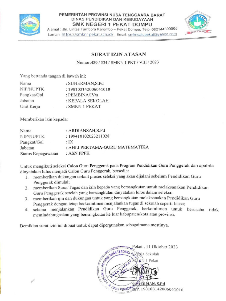 Surat Ijin Atasan | PDF