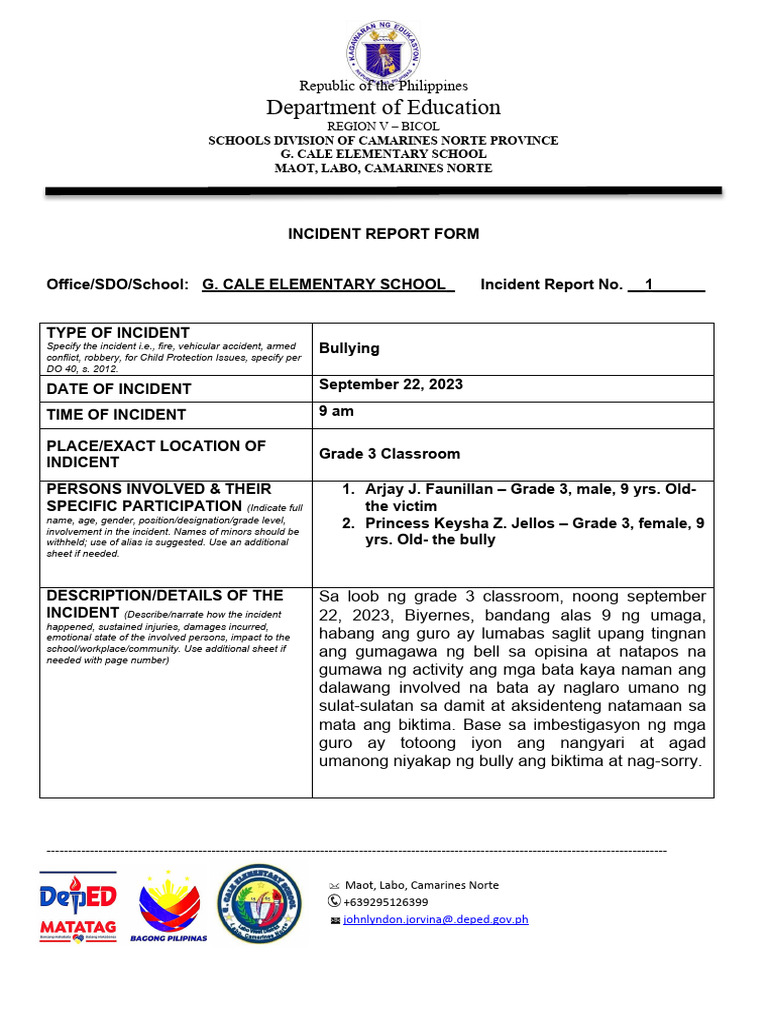 Sample incident report | PDF