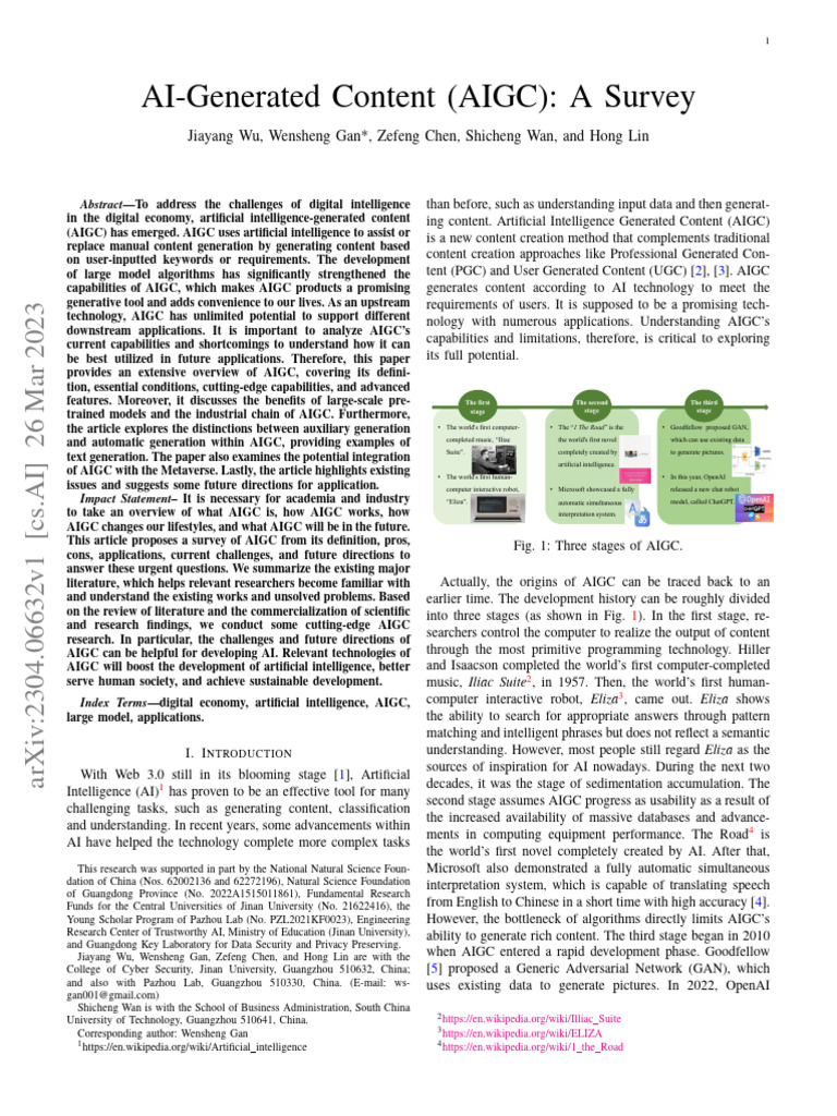 AI-Generated Content (AIGC) : A Survey: Jiayang Wu, Wensheng Gan, Zefeng Chen, Shicheng Wan, and ...