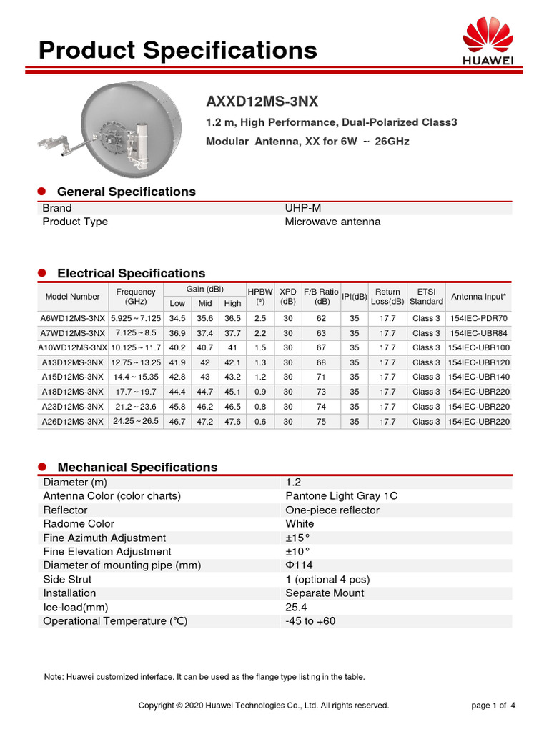 UHP-M 1.2m Dual Polarization Separate C3 Antenna Datasheet (AXXD12MS-3NX) ... | PDF | Antenna ...