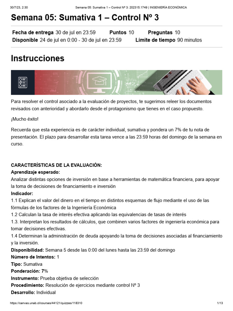Semana 05 Sumativa 1 Control N 3 202315.1749 INGENIER A ECON MICA 5 PDF | PDF | Bancos | Toma de ...