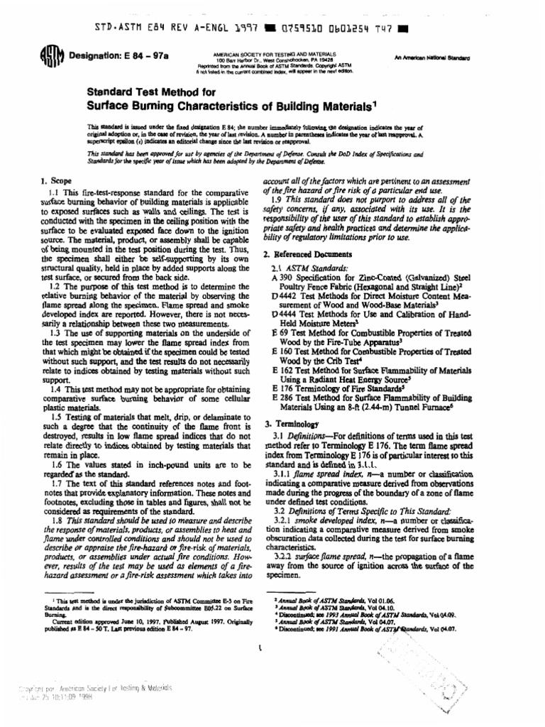 Astm-E84 1997 | Download Free PDF | Gases | Refractory