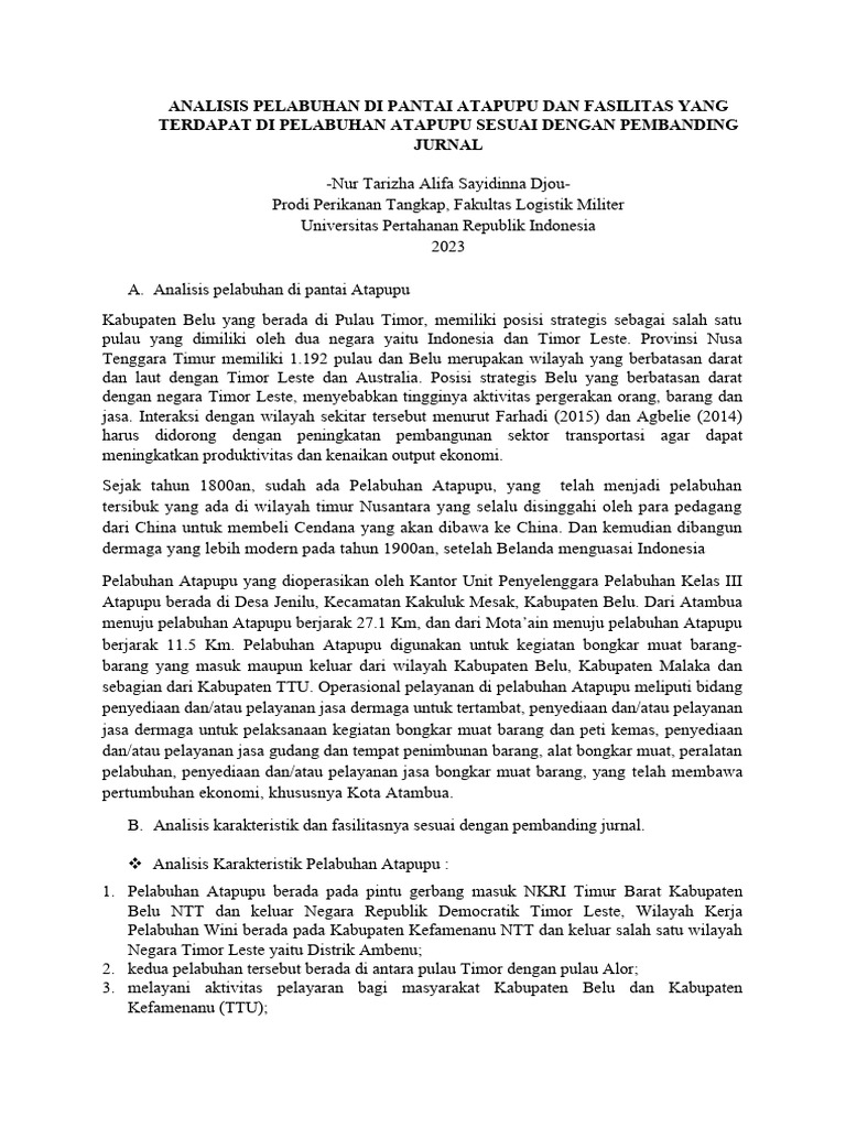 Analisis Fasilitas Pelabuhan Atapupu | PDF | Bisnis | Perjalanan