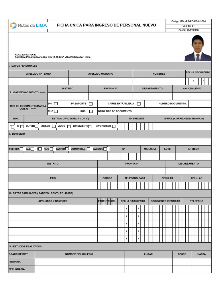 Ficha de Ingreso para Nuevo Personal | PDF