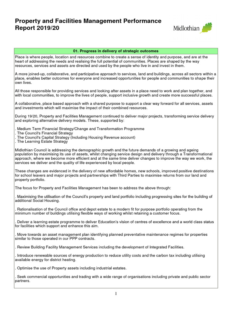 2019/20 Property & Facilities Management Report | PDF | Economic Growth ...