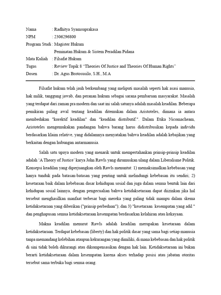 Review Filsafat Hukum Topik VIII - Radhitya Syamsuprakasa - 2306296800 ...