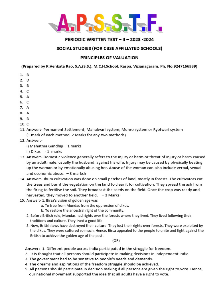 8th Social PWT-2 - KEY Adn QP | PDF