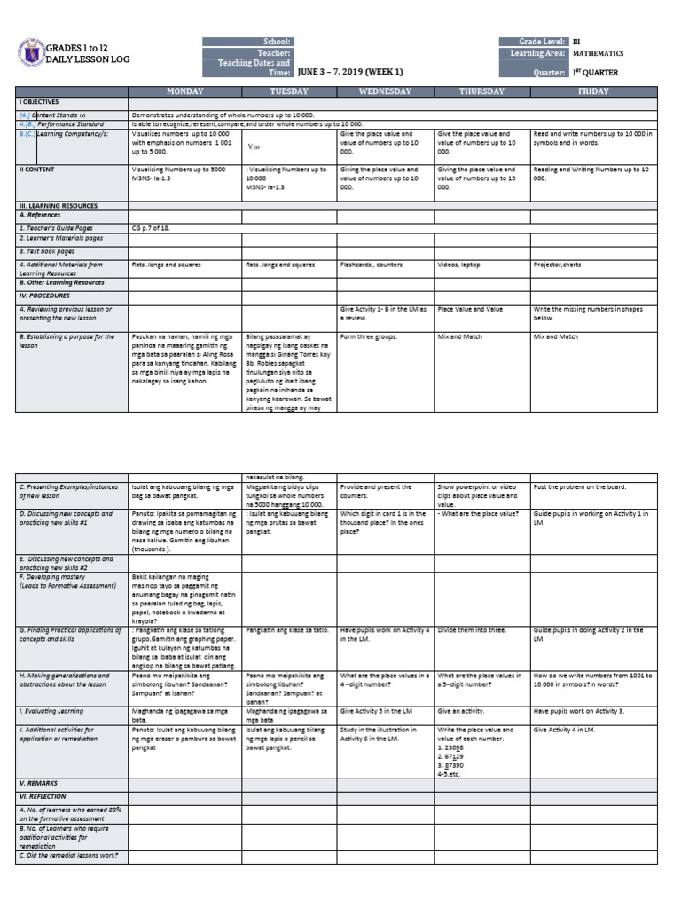 DLL - Math 3 - Q1 - W1 | PDF | Learning | Cognition