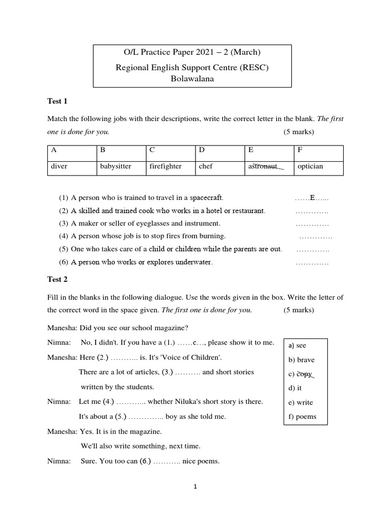 OL Practice Paper 2021 - 2 (March) | PDF | Penguin | Peafowl