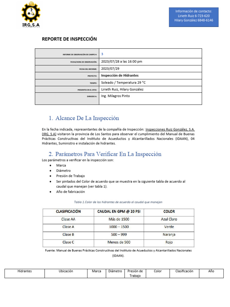 Reporte de Inspección - Template | PDF