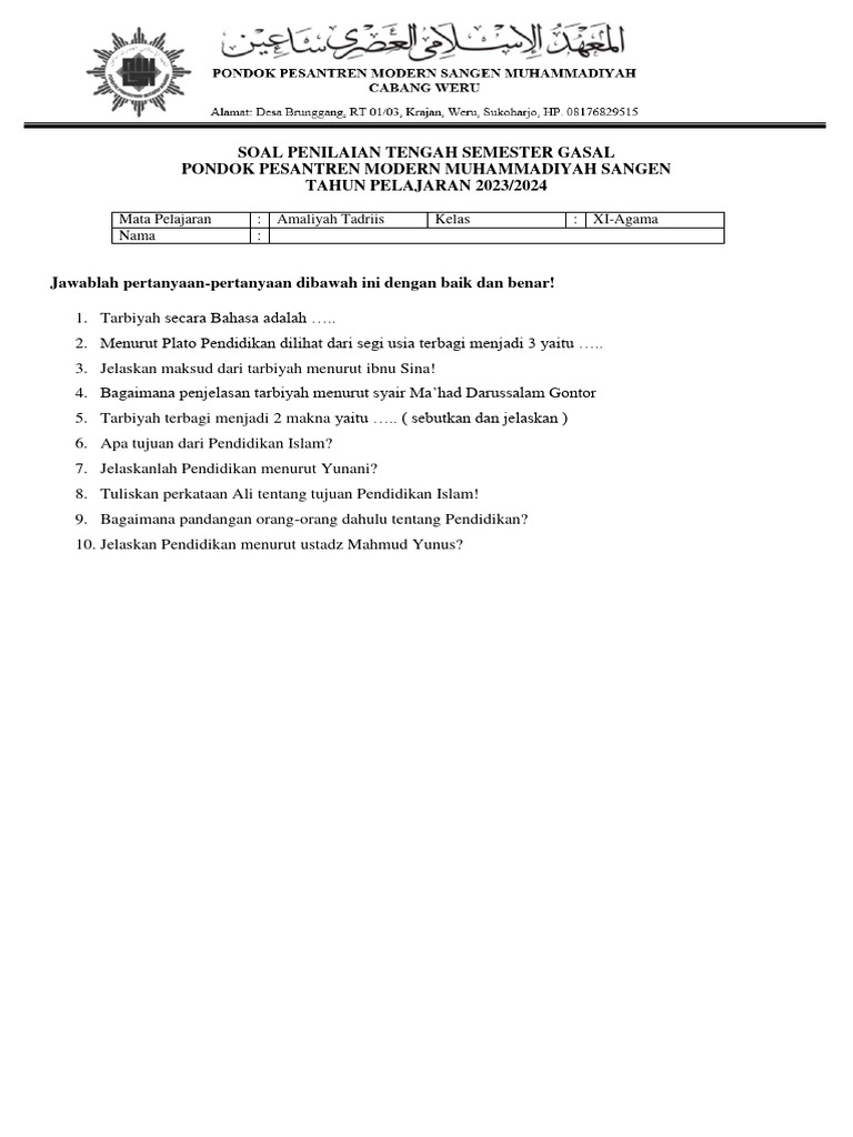 Kumpulan Soal Kelas XI PTS | PDF