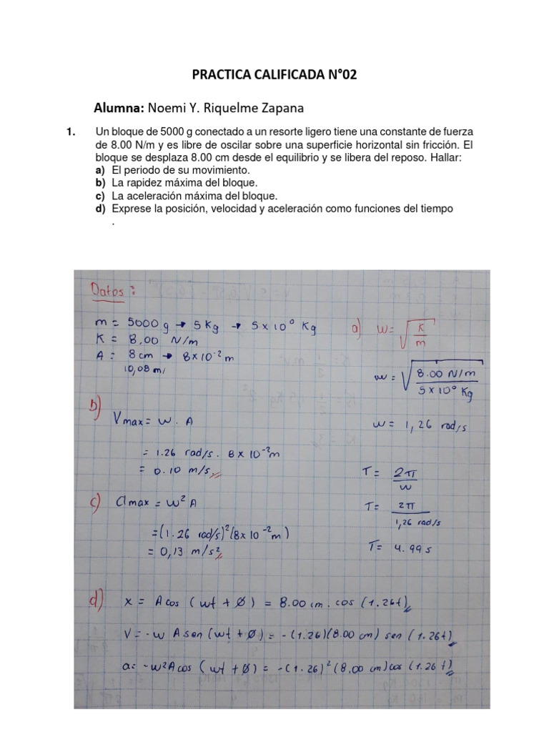 Practica Calificada N 2 | PDF | Masa | Fuerza