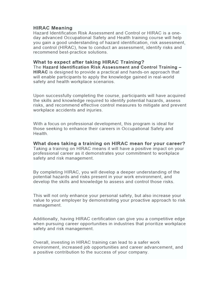 HIRAC Training | PDF