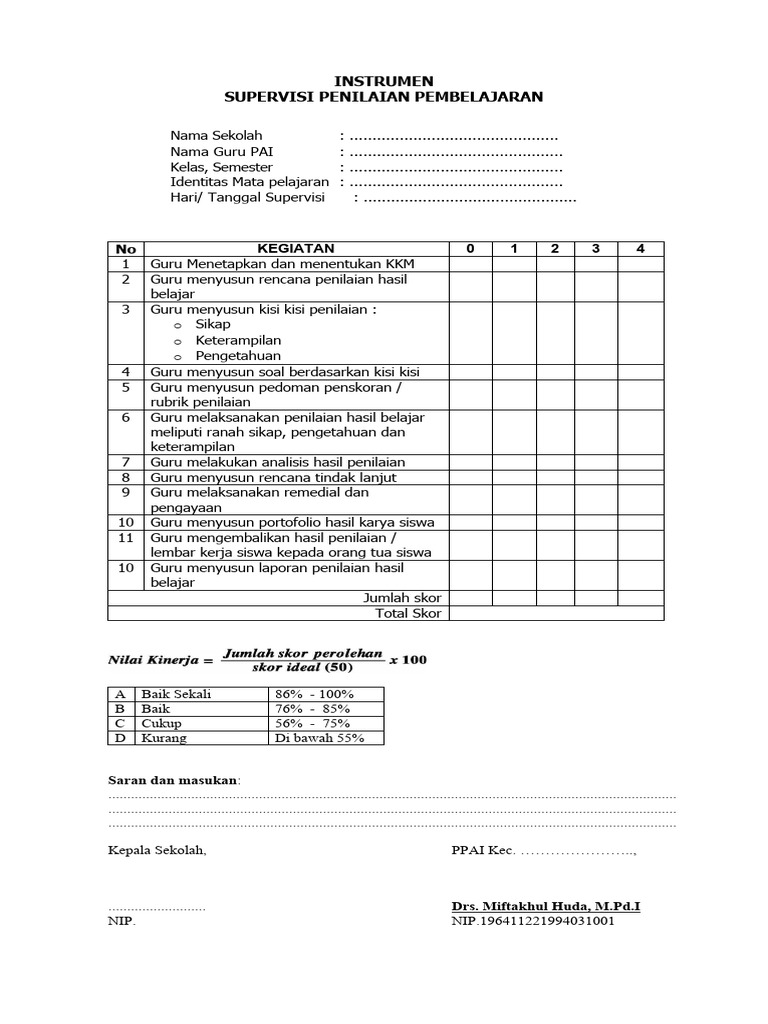 3 Instrumen Supervisi Penilaian Pembelajaran | PDF | Karier & Perkembangan