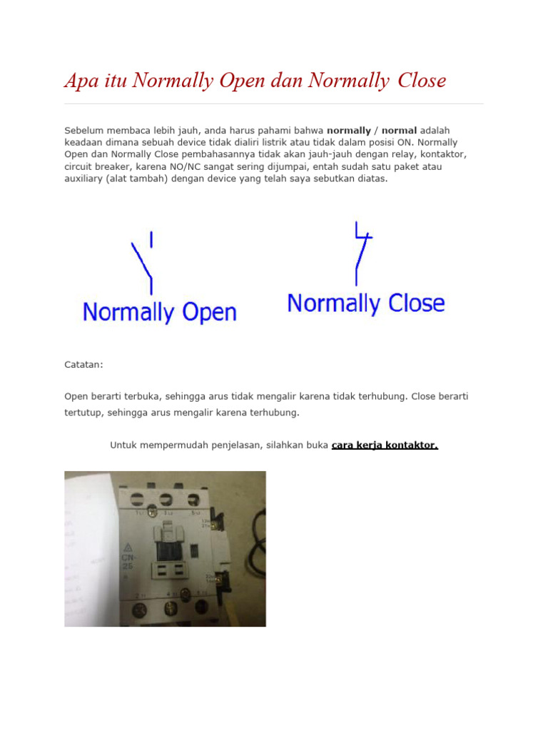 Apa Itu Normally Open Dan Normally Close | PDF
