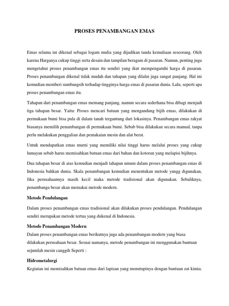 Proses Penambangan Emas | PDF