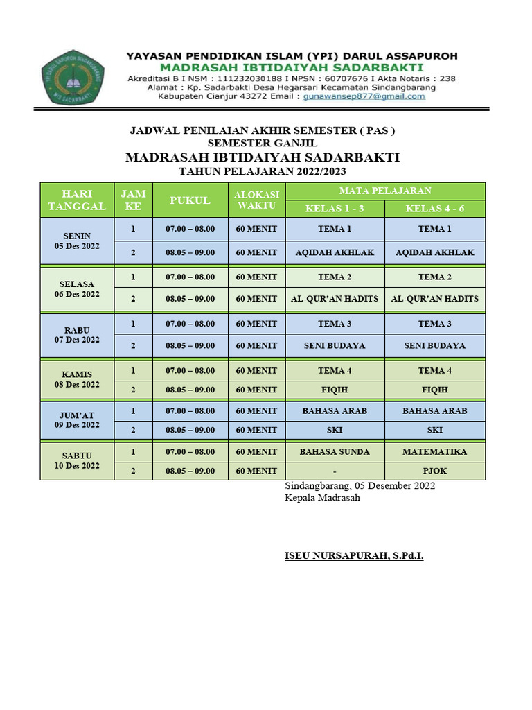 Jadwal Pas 2022-2023 | PDF
